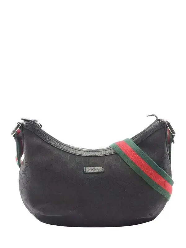 Gucci Gg Canvas Web Half Moon Bag - Black