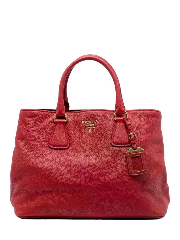 Prada 2013-2025 Vitello Daino Open Convertible Tote Satchel - Red