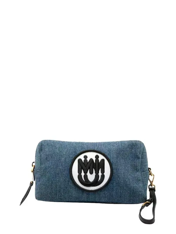 Miu Miu Denim Embroidered Logo Wristlet Pouch - Blue