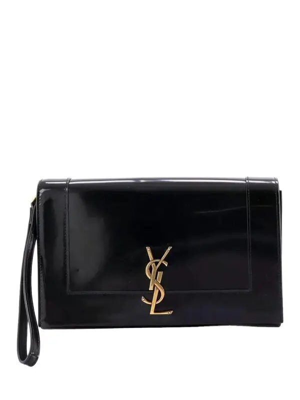 Saint Laurent Cassandre Flap Wristlet Pouch Clutch - Black