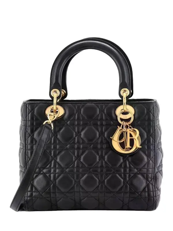 Dior Lady Cannage Quilt Lambskin Medium Satchel - Black