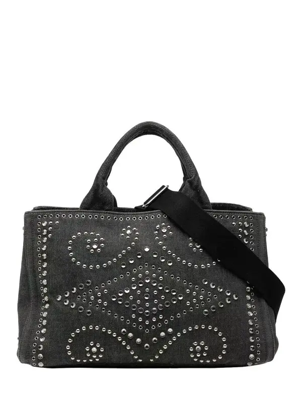 Prada Denim Canapa Bijoux Satchel - Black