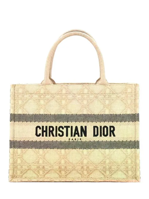 Dior Cannage Embroidered Raffia Book Tote - Neutrals