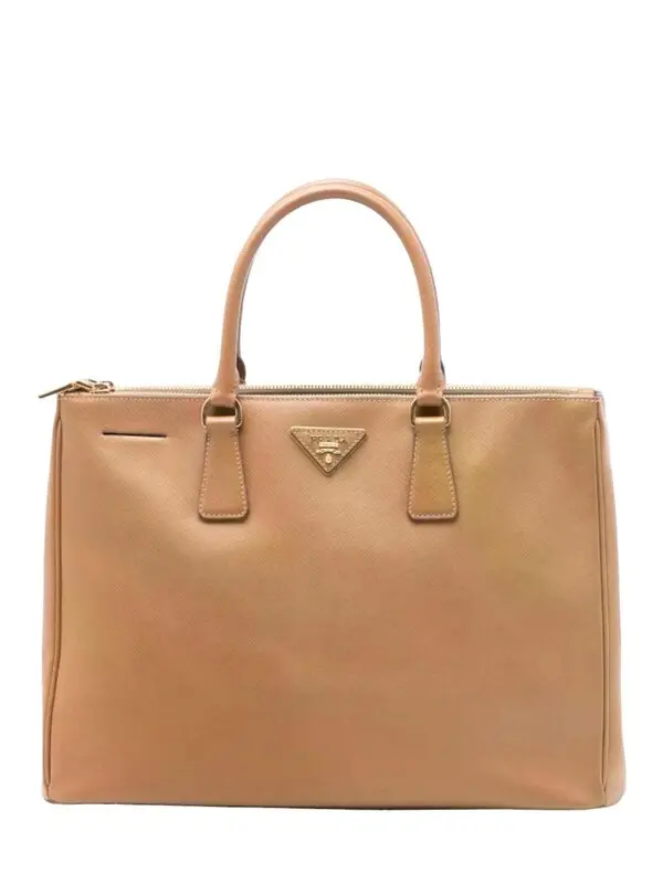 Prada Large Saffiano Lux Galleria Double Zip Tote Bag - Brown