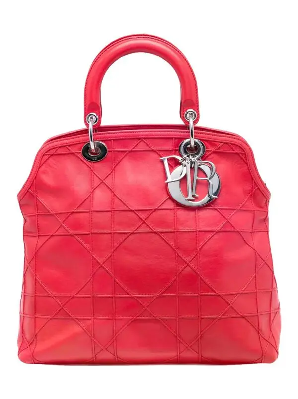 Dior 2011 Medium Lambskin Cannage Polochon Granville Satchel - Red