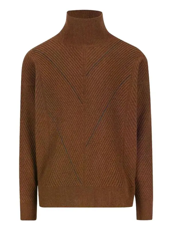 TOD'S High-neck Textured Sweater - Brown