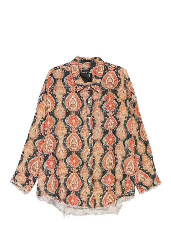 R13 Printed Frayed Shirt - Orange