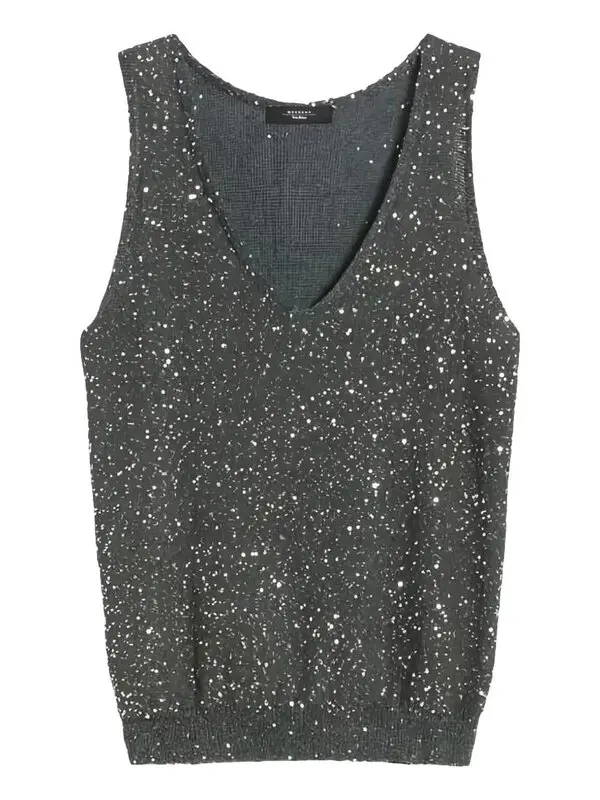 Max Mara Sequin Embellished V-neck Top - Grey