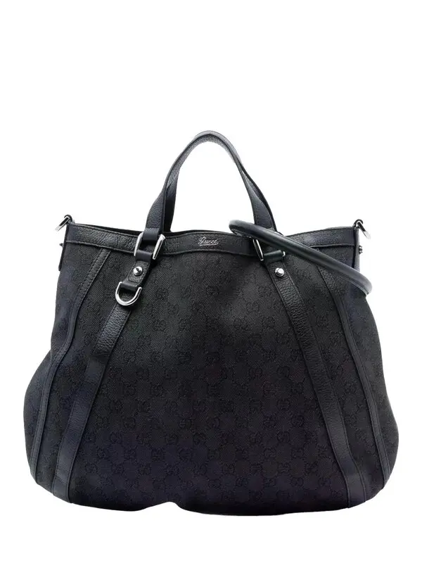 Gucci Gg Denim Abbey D Ring Convertible Tote Satchel - Black