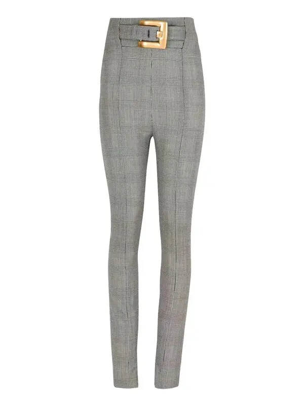 Balmain Check-pattern Belted Trousers - Grey