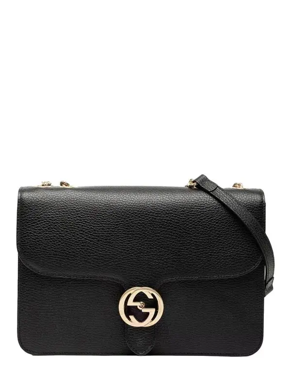 Gucci 2000-2015 Medium Calfskin Interlocking G Crossbody Bag - Black