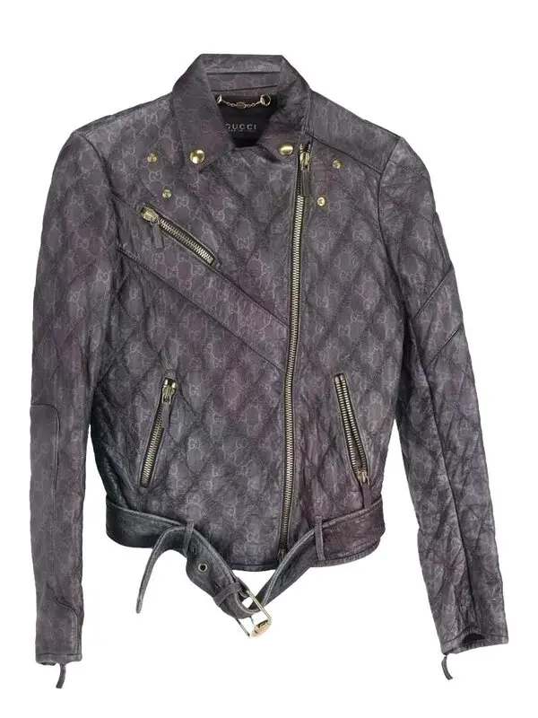 Gucci Monogram Leather Biker Jacket - Grey