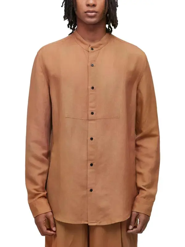 OSKLEN Stand-up Collar Panelled Shirt - Brown