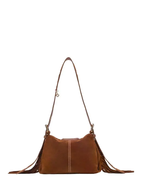 Maje Fringed Suede Shoulder Bag - Brown