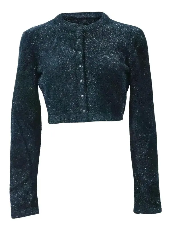 Alaïa Buttoned Glitter Cropped Cardigan - Green