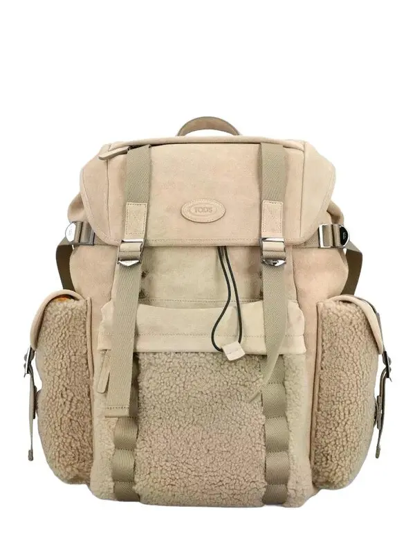 TOD'S Shearling Trim Backpack - Neutrals