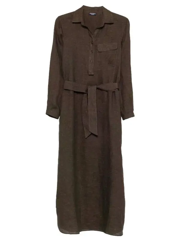 Emporio Armani Belted Shirt Midi Dress - Brown