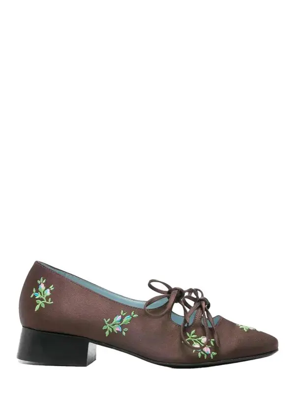 NICOLE SALDANA Floral-embroidered Pumps - Brown