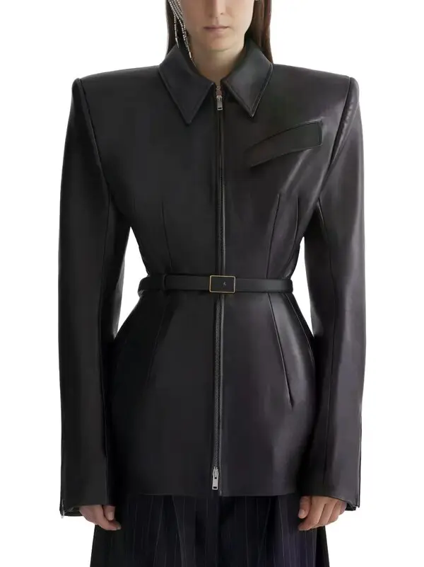 MUGLER Leather Fitted Jacket - Black