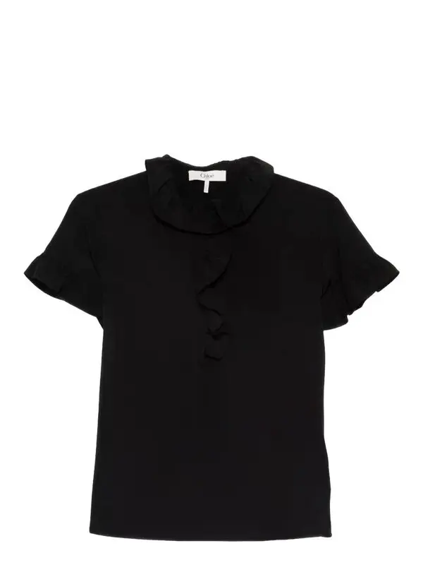 Chloé Short-sleeve Ruffle Blouse - Black
