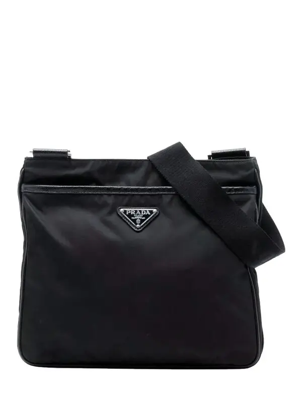 Prada Saffiano Trimmed Re-nylon Zip Top Crossbody Bag - Black