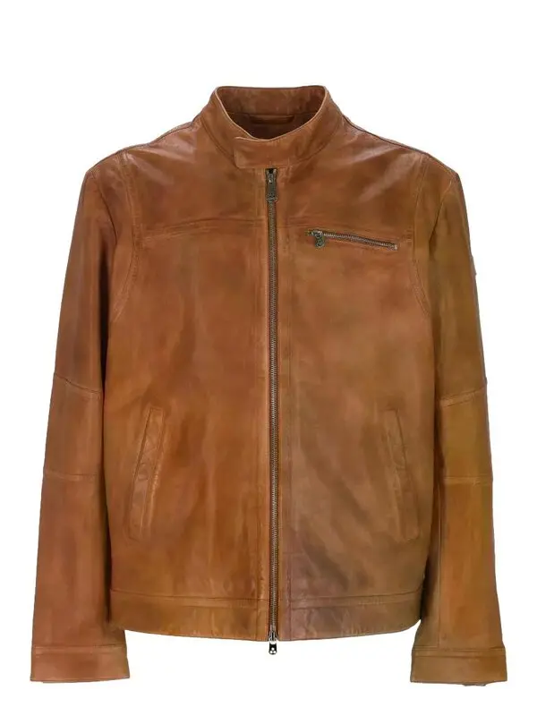 Peuterey Zipped Leather Jacket - Brown
