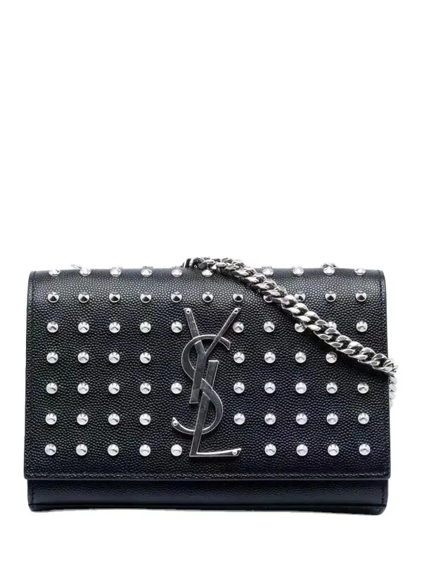 Saint Laurent 2014 Mini Grain De Poudre Studded Kate Shoulder Bag - Black