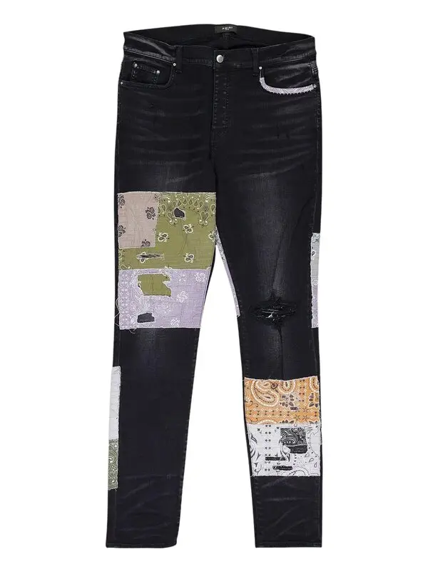 Amiri Bandana Art Patch Skinny Jeans - Black