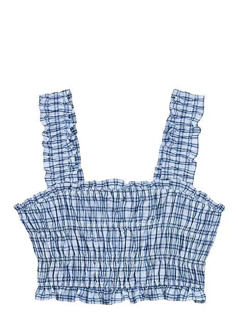 Maje Checked Rhinestone-embellished Cotton Top - Blue Check Print
