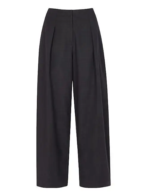 Whistles Pleat-front Barrel-leg Cotton-blend Trousers - Black