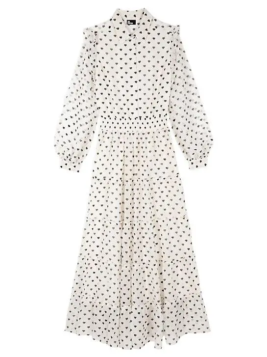 The Kooples Heart-print Tiered Woven Maxi Dress - White / Black