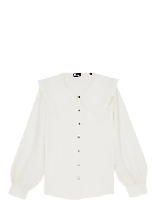 The Kooples Oversized-collar Silk Shirt - Light Beige