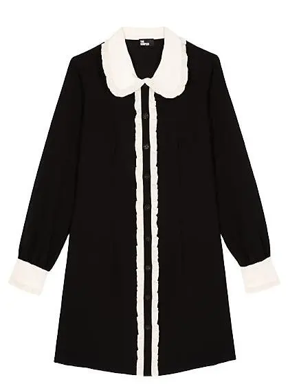 The Kooples Woven Mini Dress With Frill Collar - Black