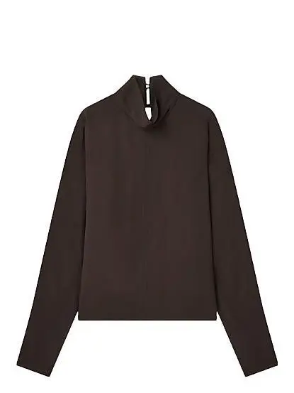 JOSEPH Funnel-neck Crepe Blouse - Cocoa