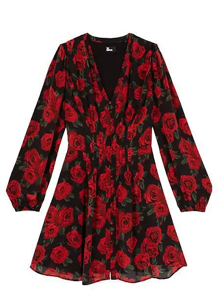 The Kooples Rose-print Mini Dress - Black - Red