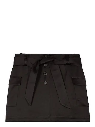 The Kooples Belted Satin Mini Skirt With Pockets - Black