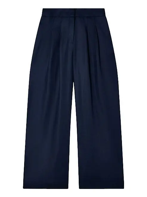 Whistles Hopsack Wide-leg Woven Trousers - Navy