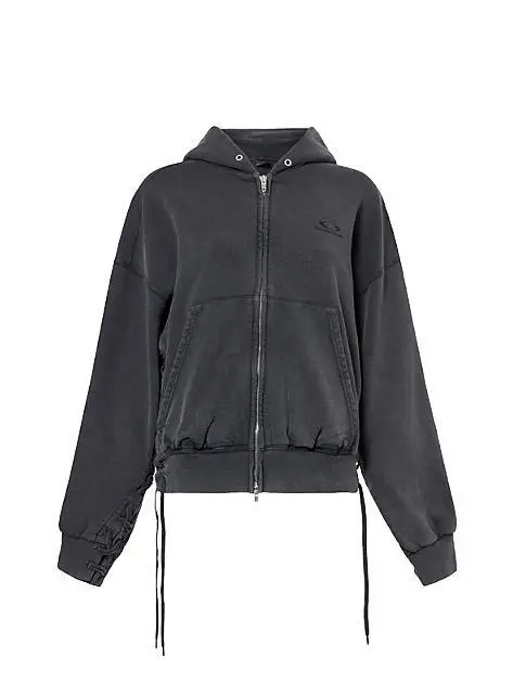 Balenciaga Loop Sports Icon Lace-up Cotton Hoody - Black
