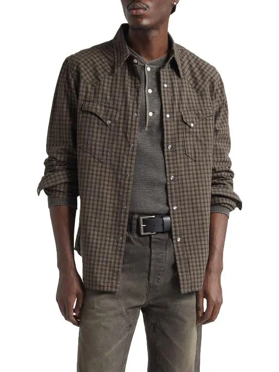 Double Rl Slim Fit Check Western Shirt - Brown/tan