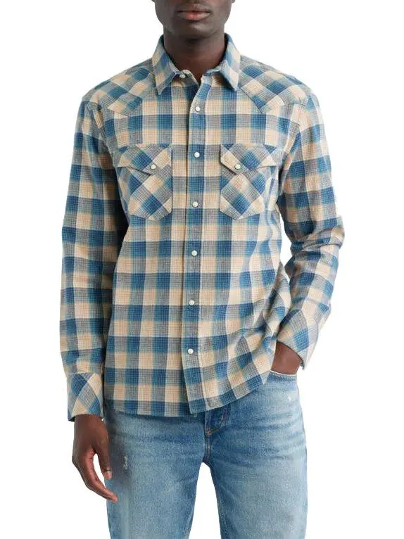 Pendleton Wyatt Plaid Cotton Snap-up Shirt - Tan/blue Plaid