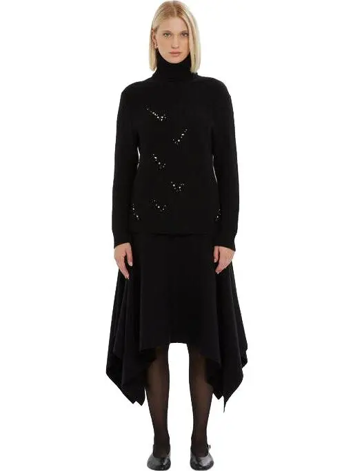 GIZIA Beaded Embellished Turtleneck Knit Jumper - Black