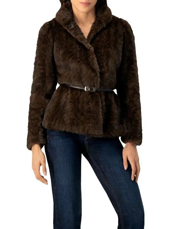 IVONNE Belted Faux-fur Coat - Brown