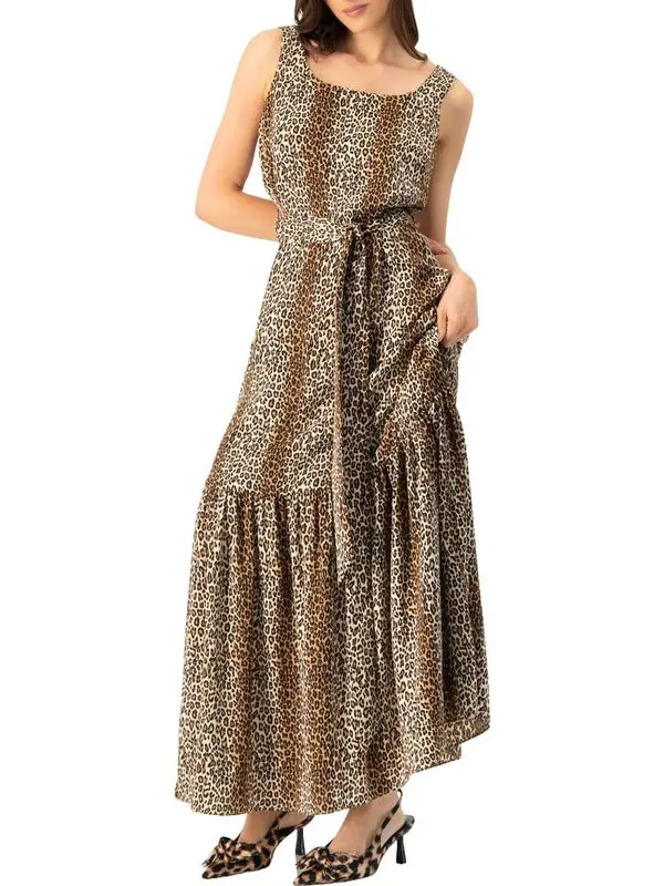 IVONNE Animal Print Sleeveless Maxi Dress - Brown