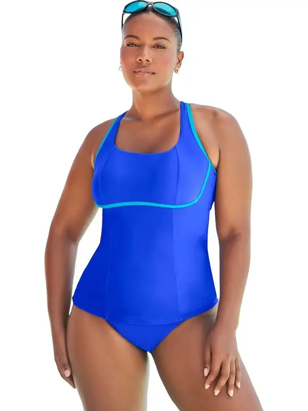 SWIMSUITS FOR ALL Chlorine Resistant Square Neck Tankini Top - Royal Baia