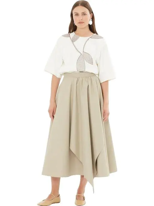 GIZIA Asymmetric Midi Skirt With Gathering - Beige