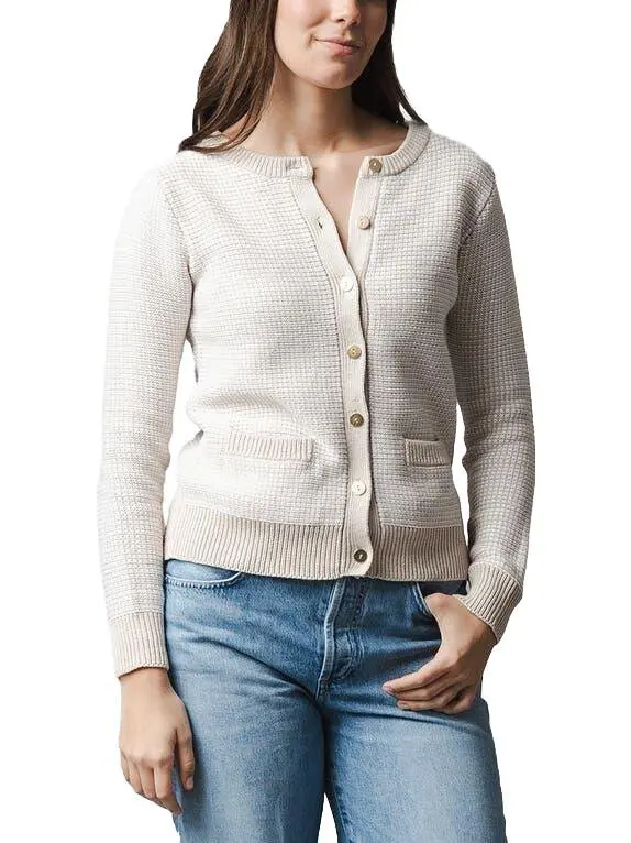 HOPE & HENRY Organic Tweed Stitch Sweater Cardigan - Natural Tweed