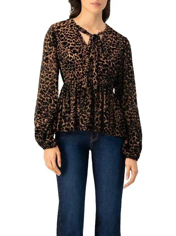 IVONNE Animal Print Velvet Flock Blouse - Black