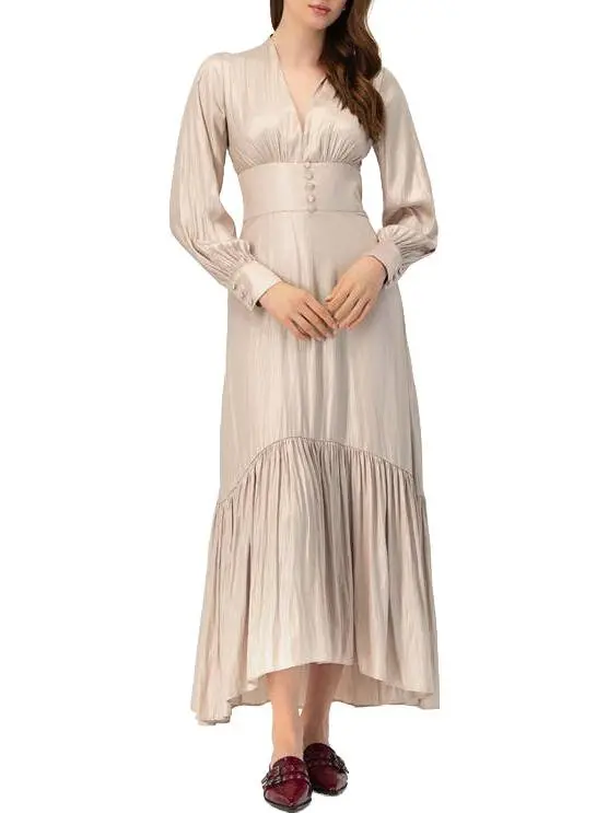 IVONNE V-neck Long Sleeve Maxi Dress - Natural
