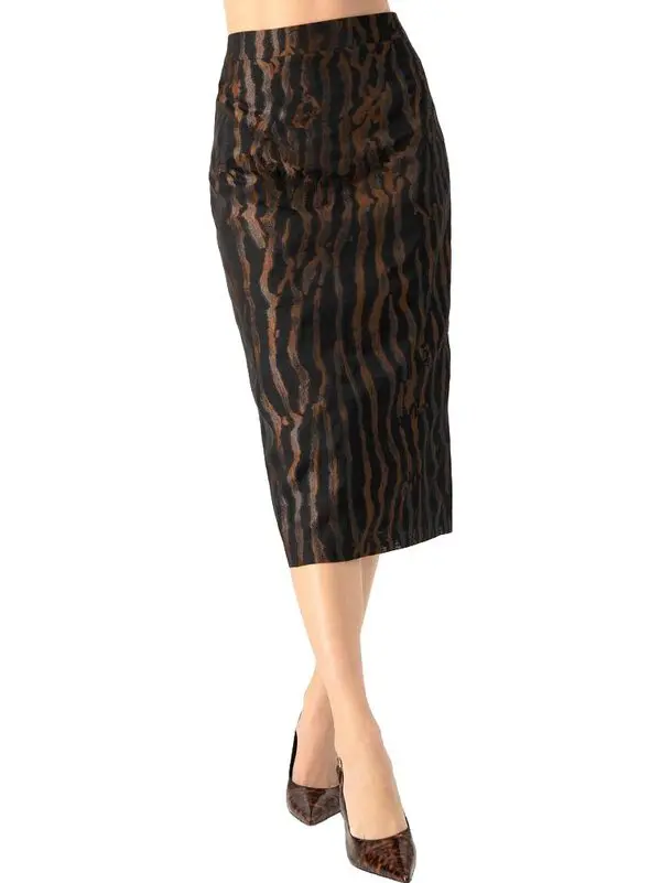 IVONNE Animal Print Midi Skirt With Back Slit - Black