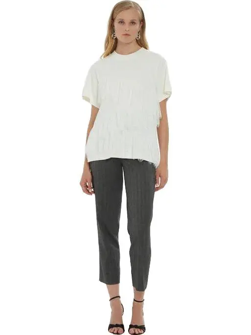 GIZIA Lace Detail Short Sleeve Cotton Blouse - Ecru